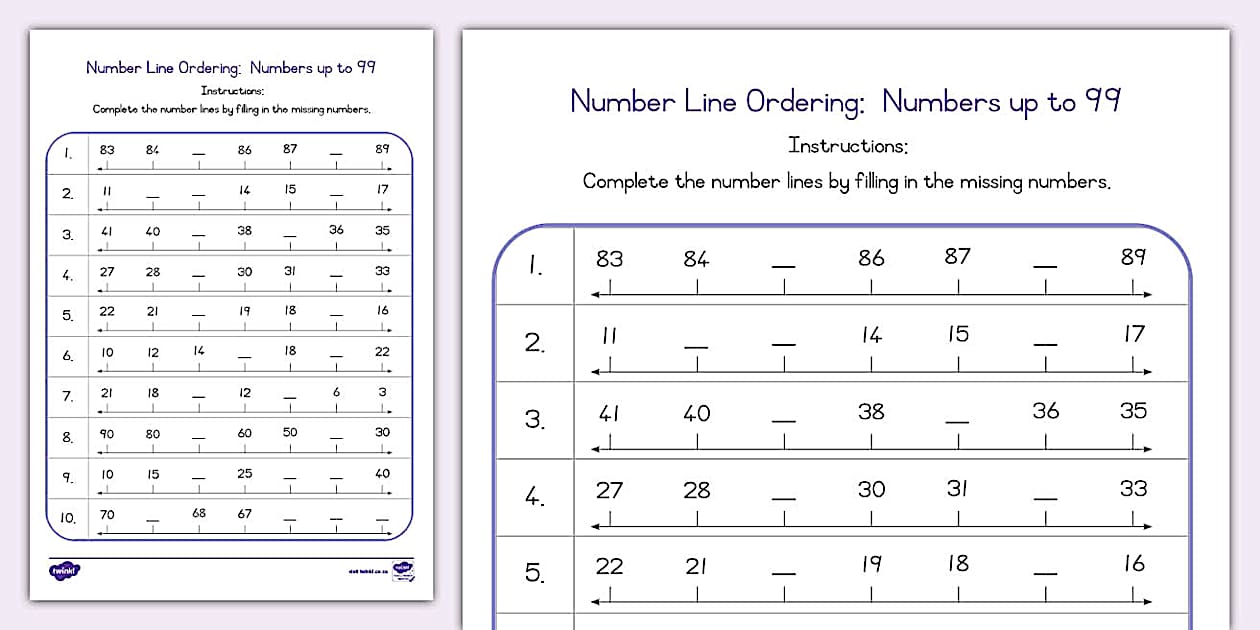 Number Line Ordering Numbers up to 99 (teacher made)