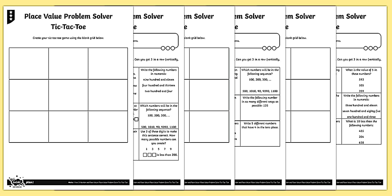 Place Value Problem Solving Tic-Tac-Toe Differentiated Worksheet ...