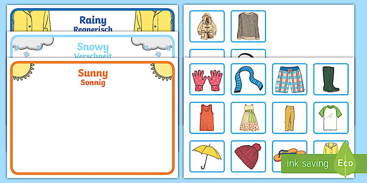 Workstation Pack: Weather Clothes Sorting Activity English/German