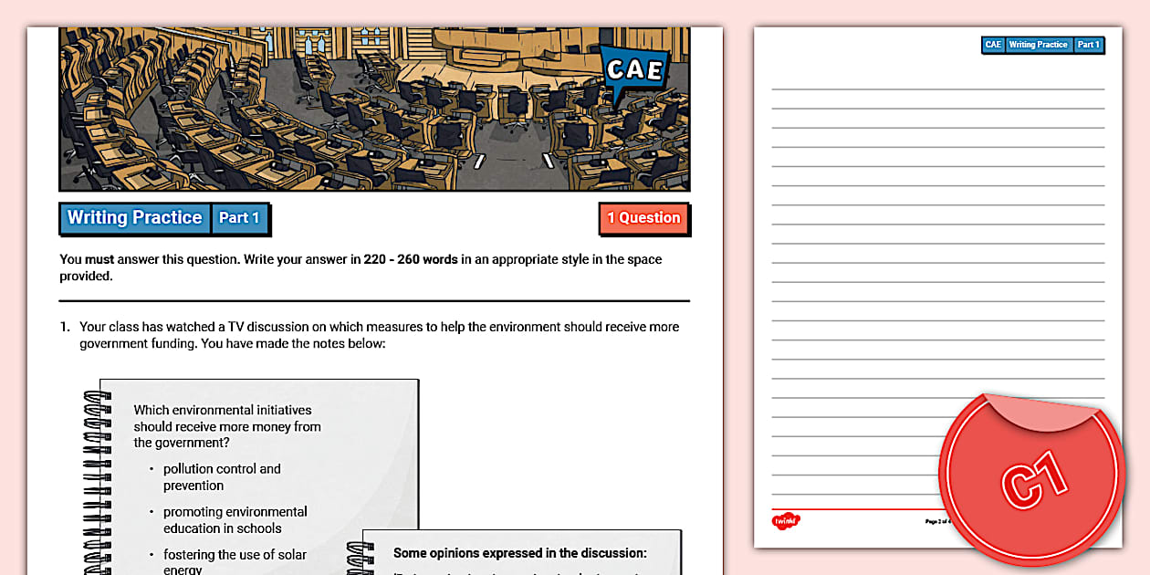 Twinkl ESL C1 Advanced Writing Part 1 - Environment Practice