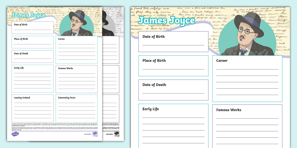 James Joyce Fact File Template - Twinkl English - Twinkl