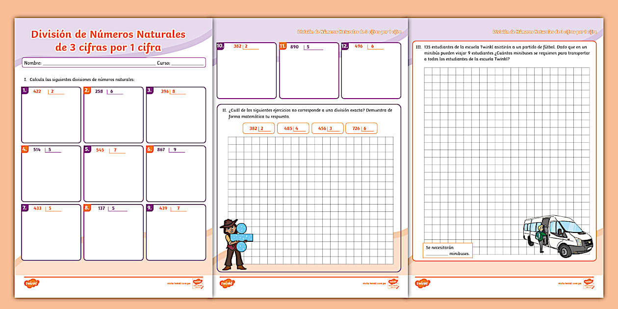 Ficha de actividad: Divisiones de 3 dígitos por 1 dígito