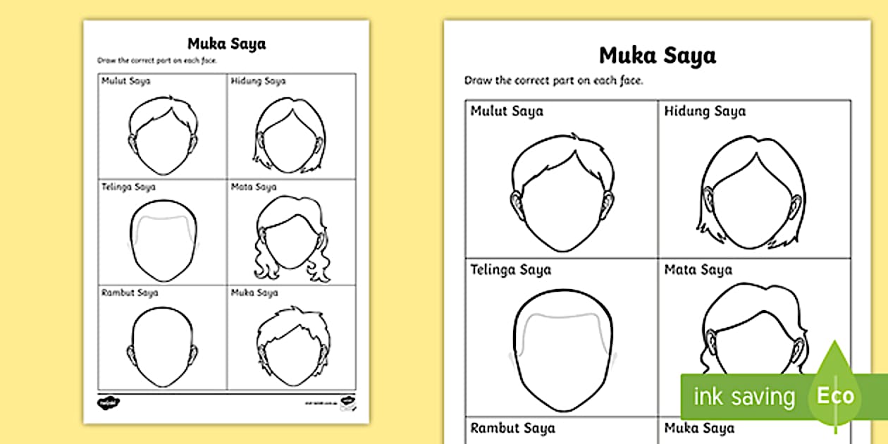 TAS My Face Read and Draw Worksheet Indonesian - Twinkl