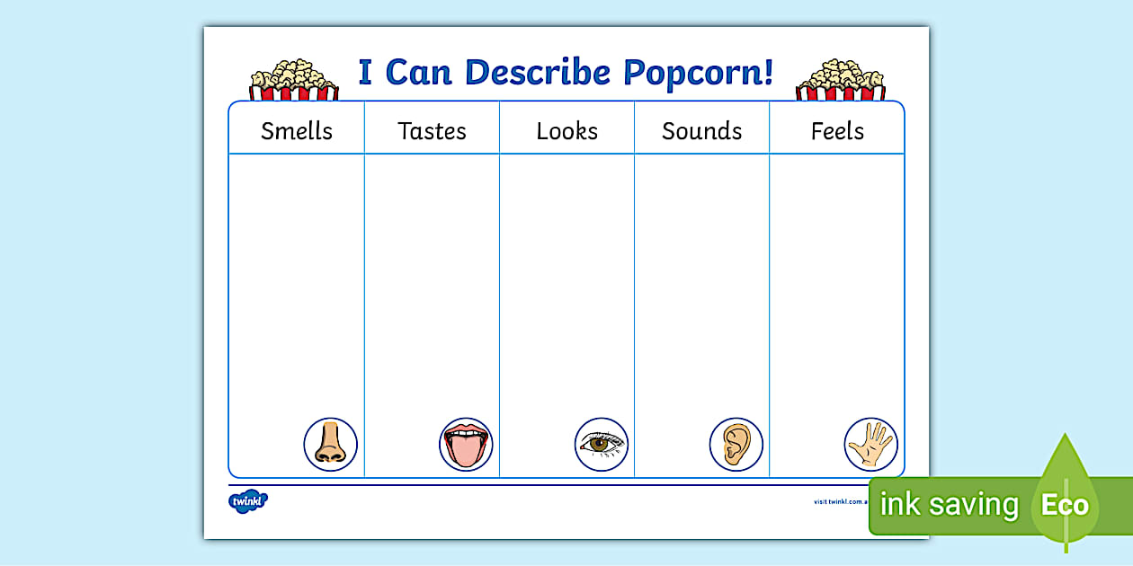 Editable Popcorn Five Senses Activity (Teacher-Made)