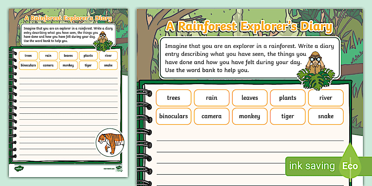 Rainforest Explorer Diary Entry Activity - Twinkl - KS1