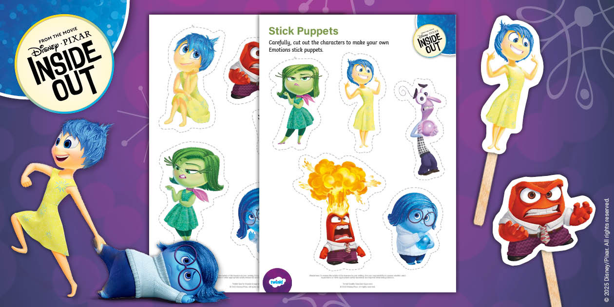 Inside Out: Stick Puppets (teacher made) - Twinkl