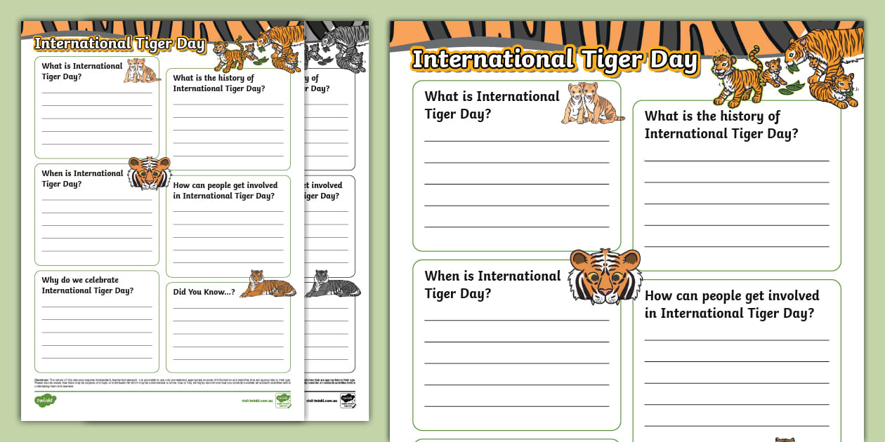 * NEW * International Tiger Day Fact File Template - Twinkl