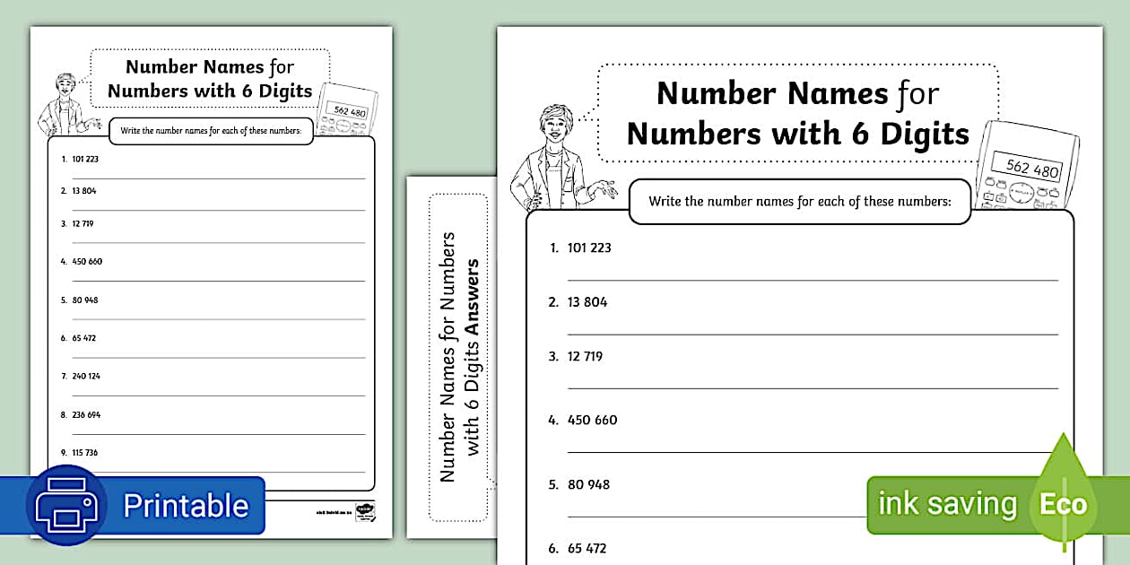 Number Names for Numbers with 6 Digits Activity Sheet