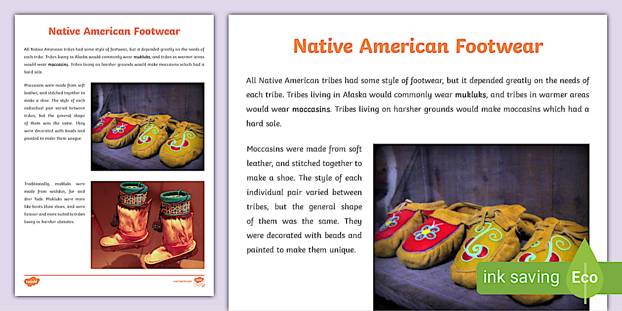 Native Americans Footwear Information Sheet (teacher made)