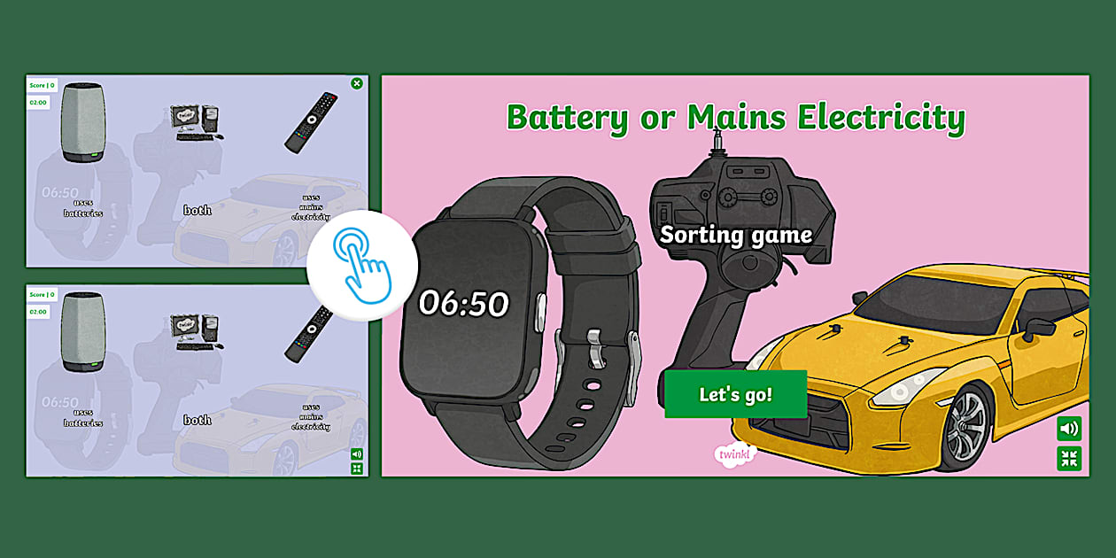 Battery or Mains Electricity Interactive Sorting Game