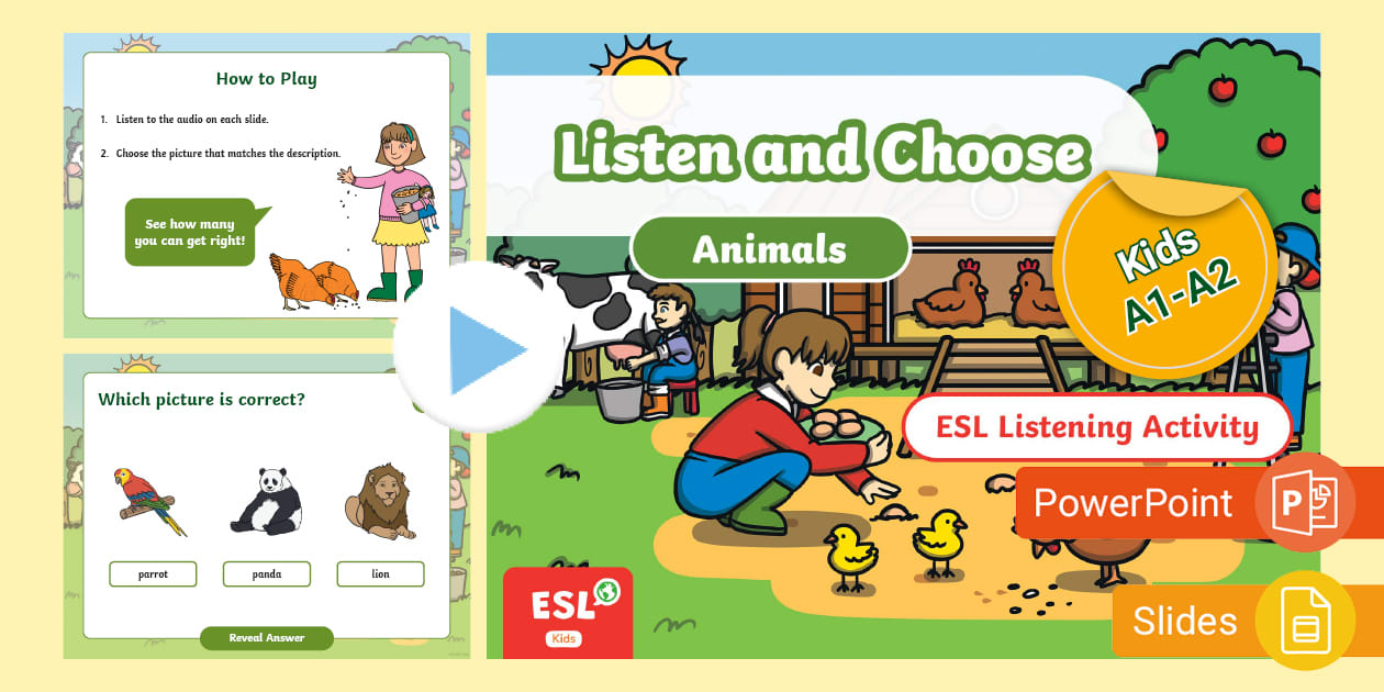 Meta Title: ESL Listen and Choose: Animals {Kids} - Twinkl