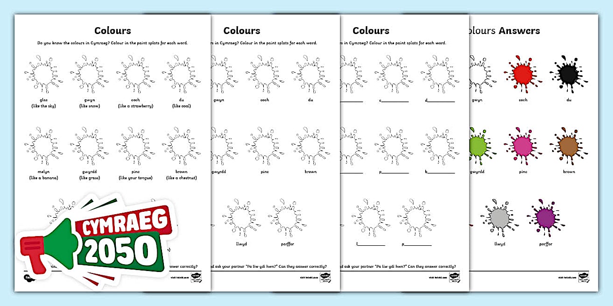 Learn Welsh Colours Worksheet | Teacher-made by Twinkl