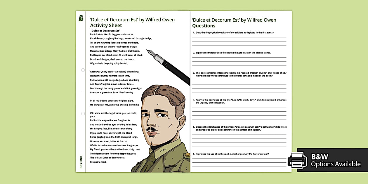 'Dulce et Decorum Est' by Wilfred Owen Activity