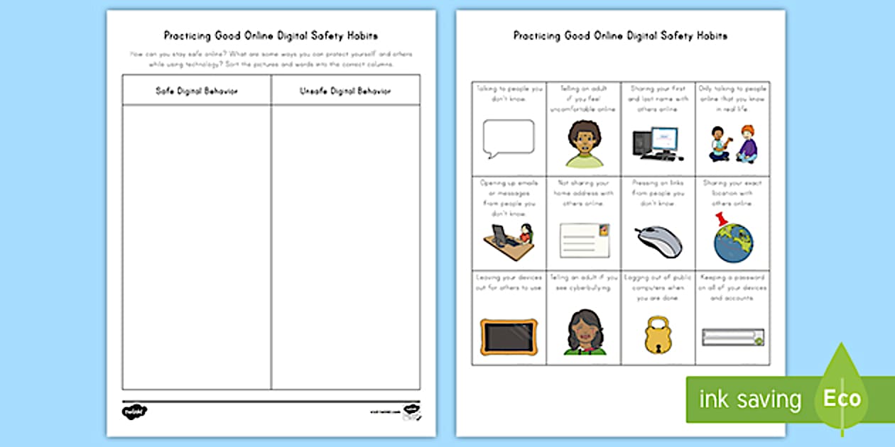 Digital Citizenship Sorting Worksheet for K-2nd Grade