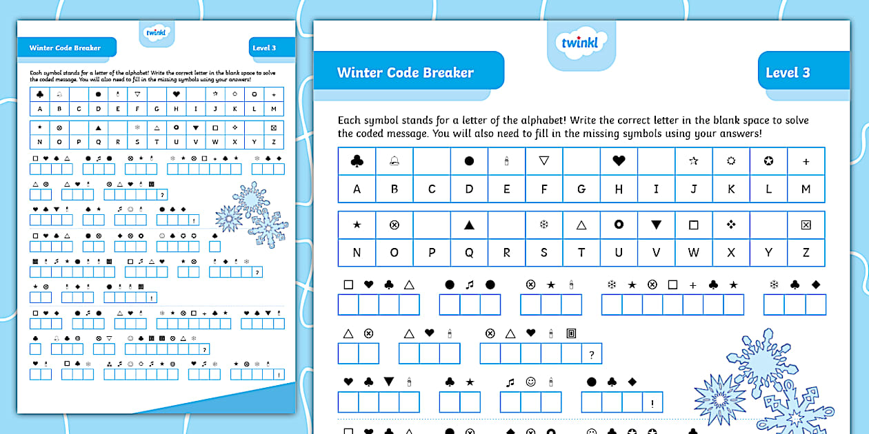 Winter Secret Code Breaker - Level 3 - Kids Puzzles - Twinkl