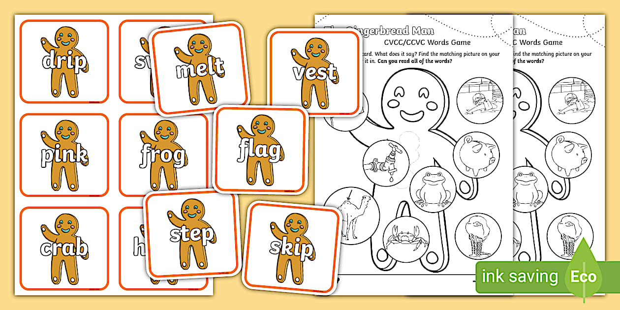 The Gingerbread Man CVCC/CCVC Words Game (teacher made)
