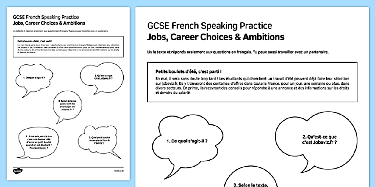 Summer Jobs Speaking Practice Worksheet / Worksheet - Twinkl