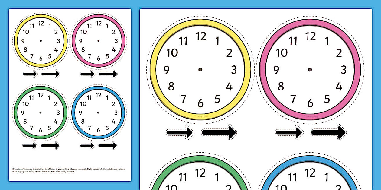 👉 Colourful Clocks Cut-Outs (teacher made) - Twinkl