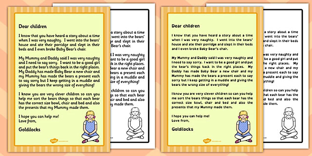 Editable Goldilocks Apology Letter Template (teacher made)