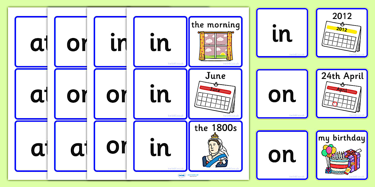 Preposition of Time Examples Matching Cards | Twinkl