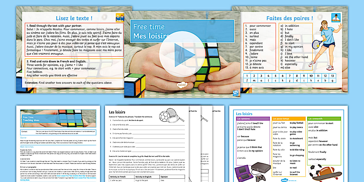 Cover Lesson: Free Time Activities Lesson Pack French