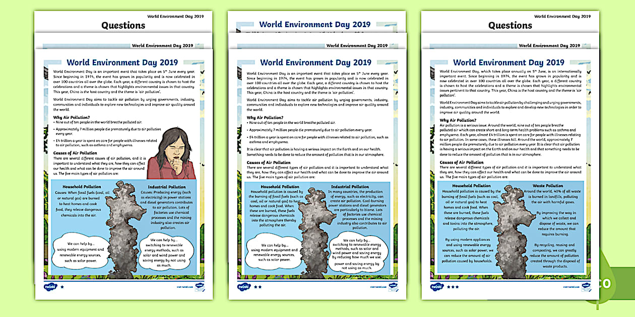 UKS2 World Environment Day - Air Pollution Reading Comprehension Activity