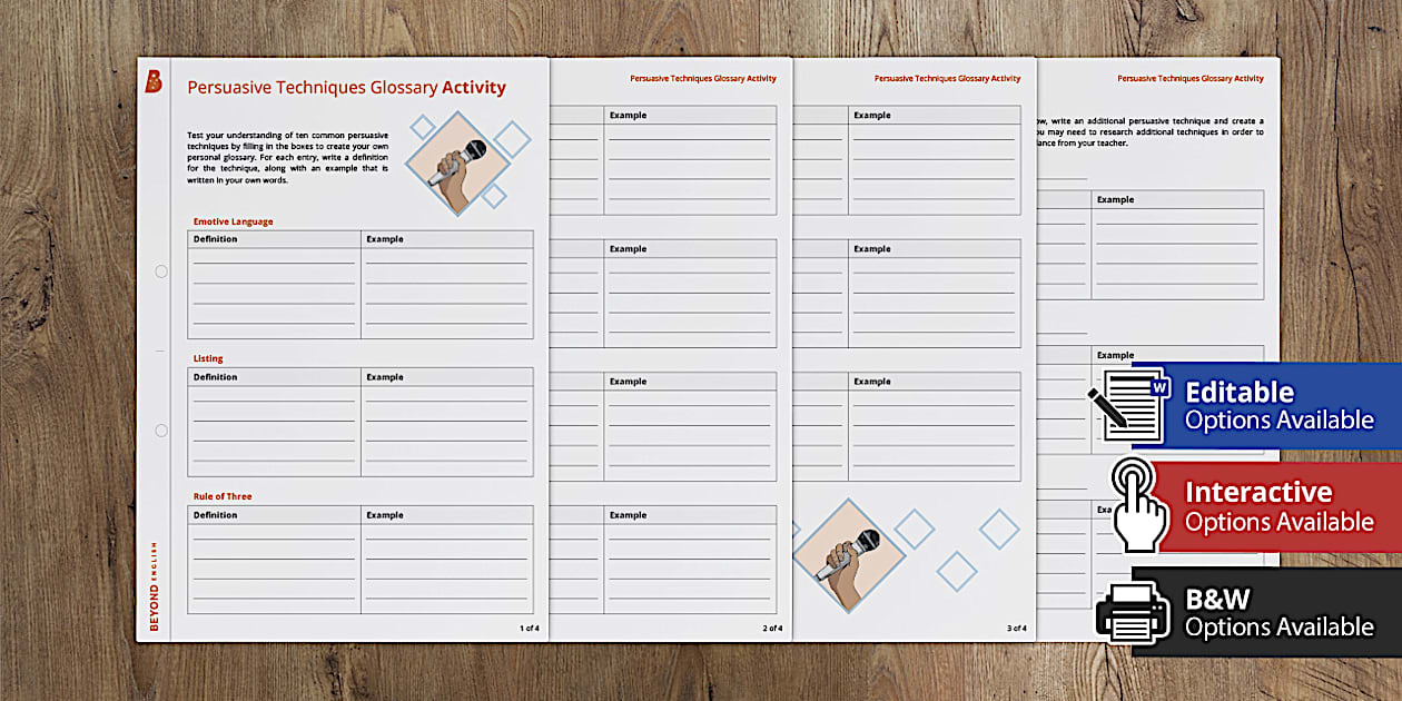 Persuasive Techniques Glossary Activity (teacher made)