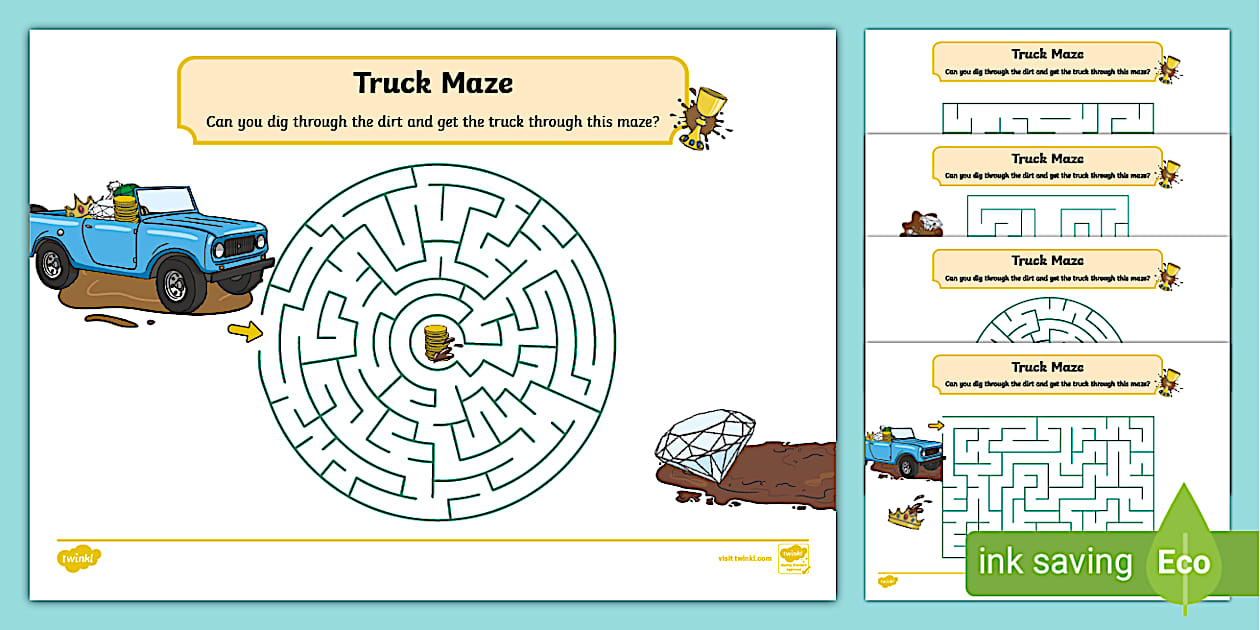 Treasure Truck Maze Activity Worksheets | Twinkl | KS1