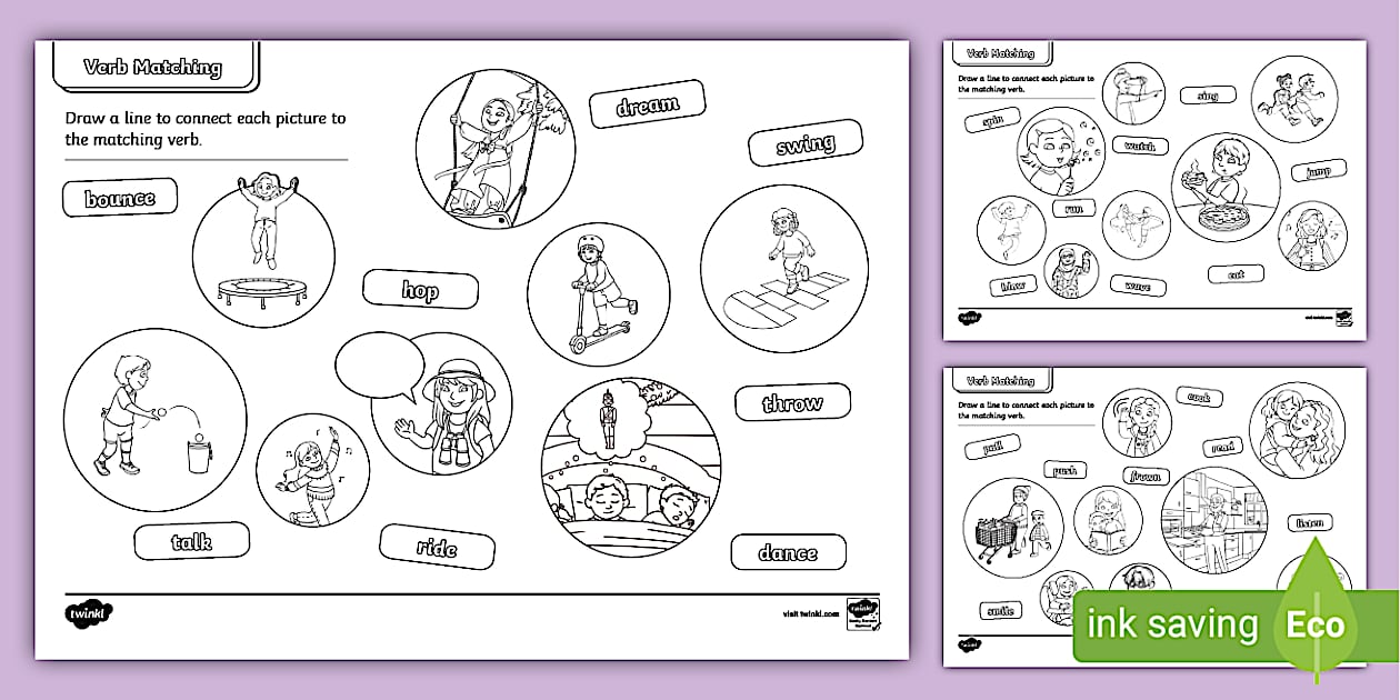 Cursive Verbs Matching Worksheet (teacher made) - Twinkl
