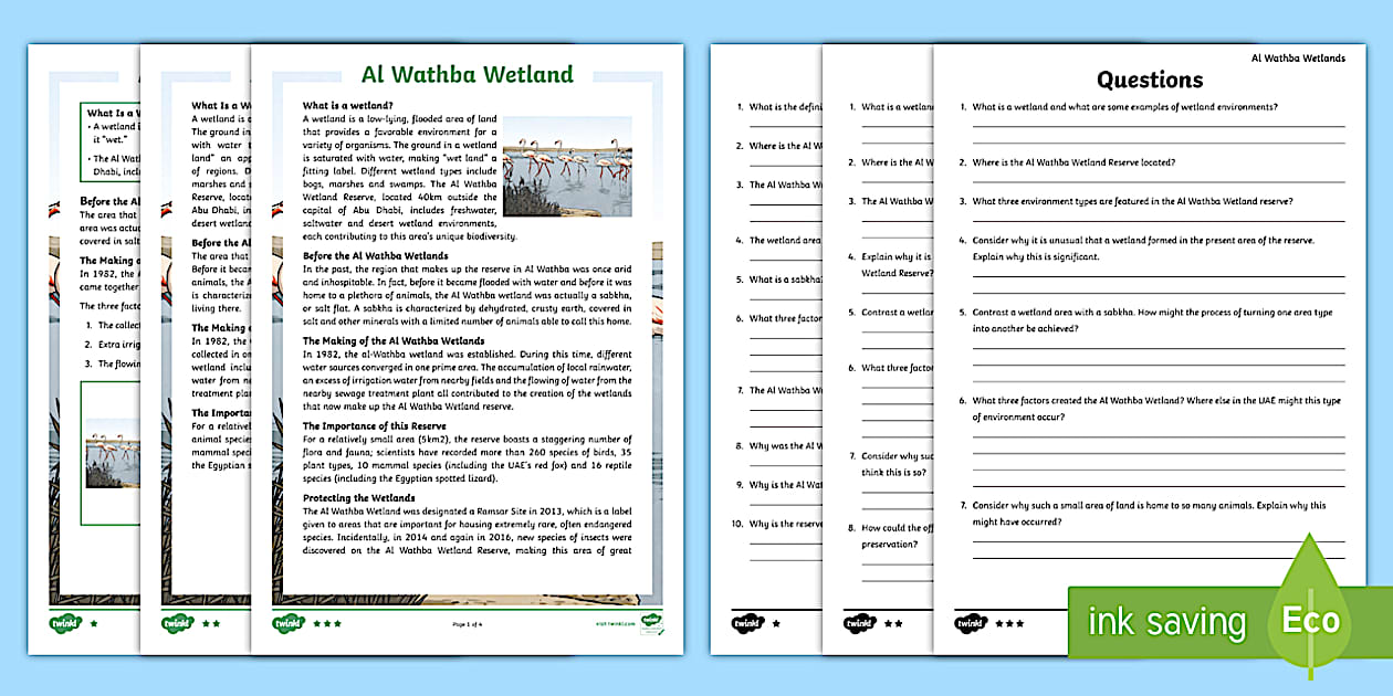Al Wathba Wetland Differentiated Reading Comprehension Activity