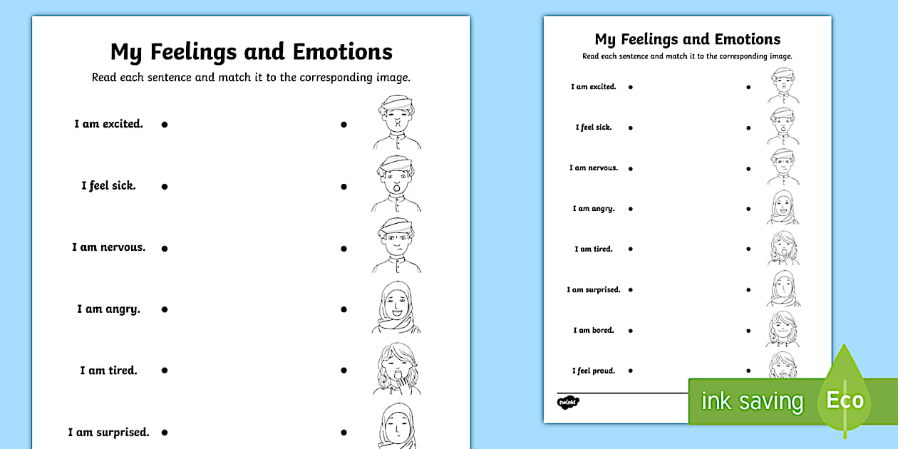 Editable Emotions and Feelings Matching Worksheet - Twinkl
