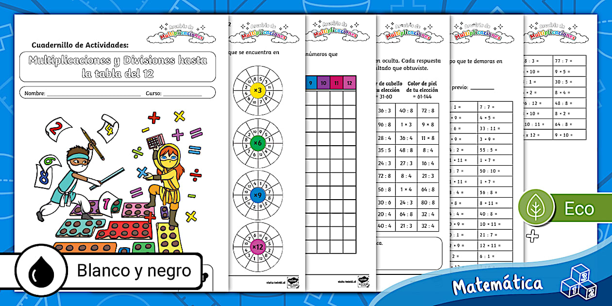 actividades divisiones tablas de multiplicar multiplicar 12