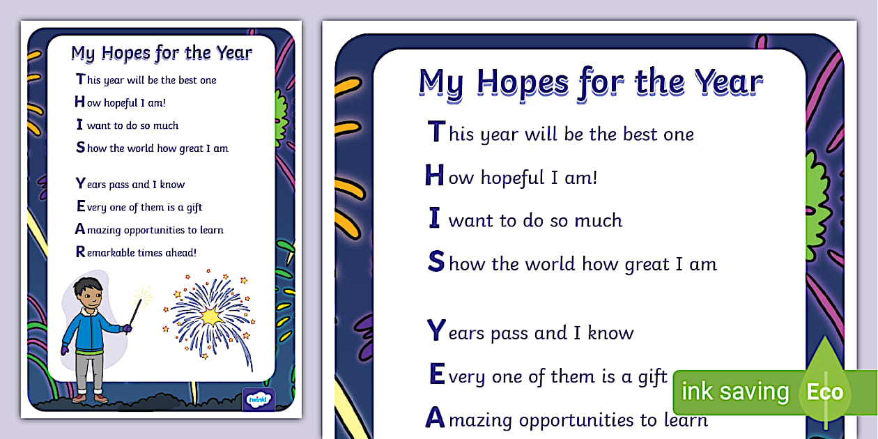 My Hopes for the Year Acrostic Poem Example (Teacher-Made)