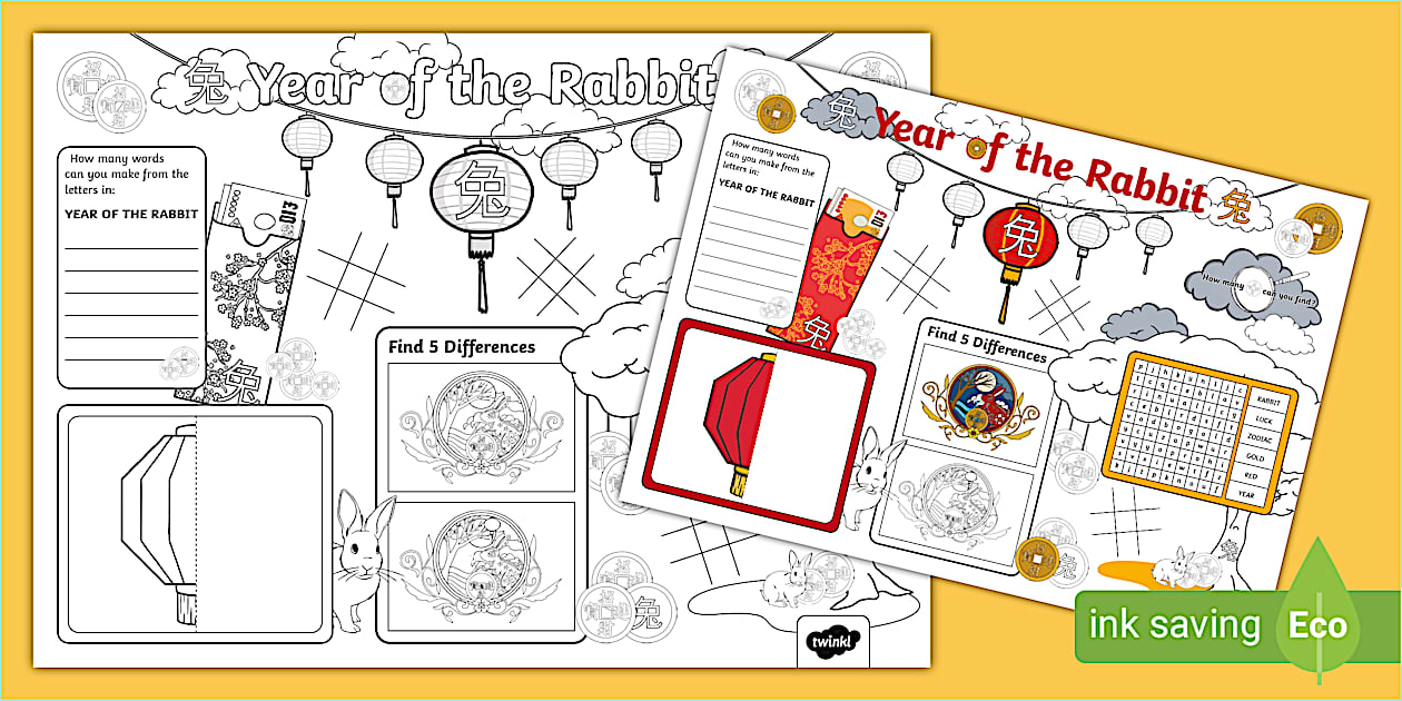 Year of the Rabbit Activity Mat Year One and Two - Twinkl