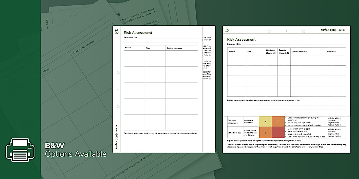 A Level Biology Risk Assessment Template | KS5 | Beyond