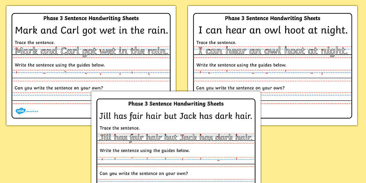 Precursive Phase 3 Sentence Handwriting Worksheets - Twinkl