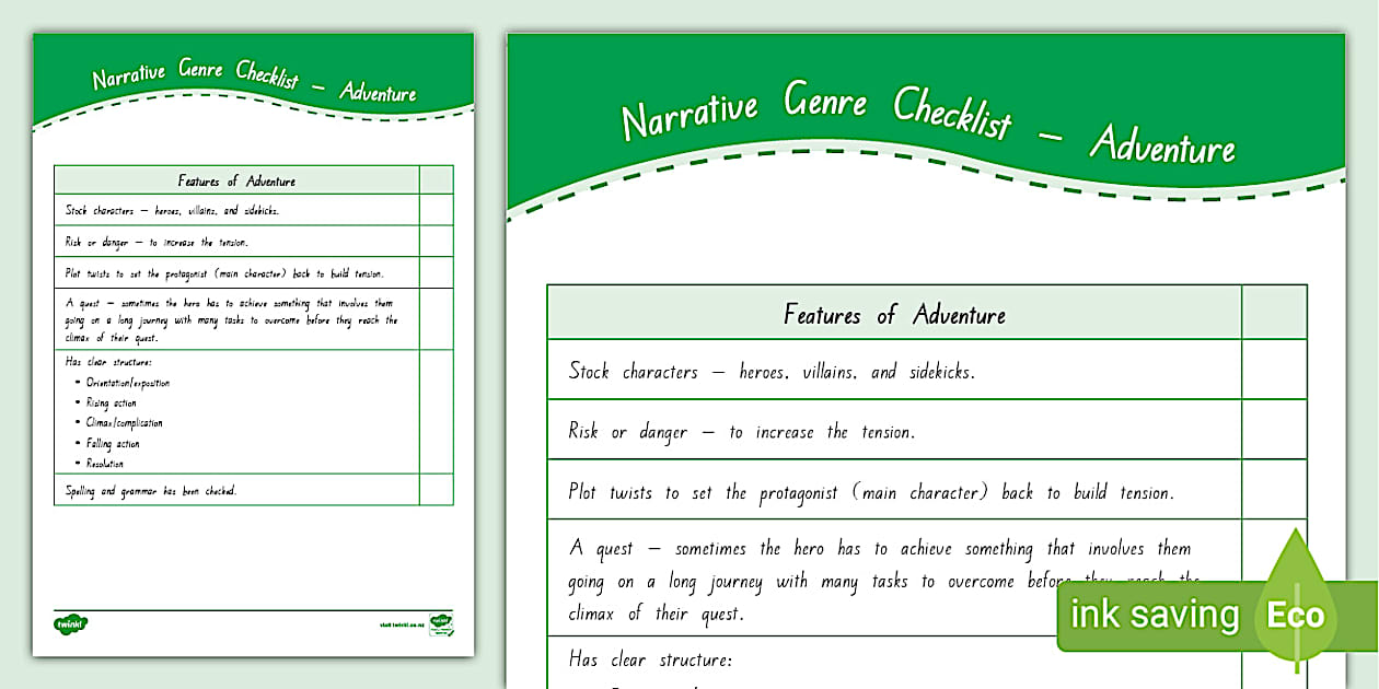 Narrative Genres Writing Checklist - Adventure - Twinkl