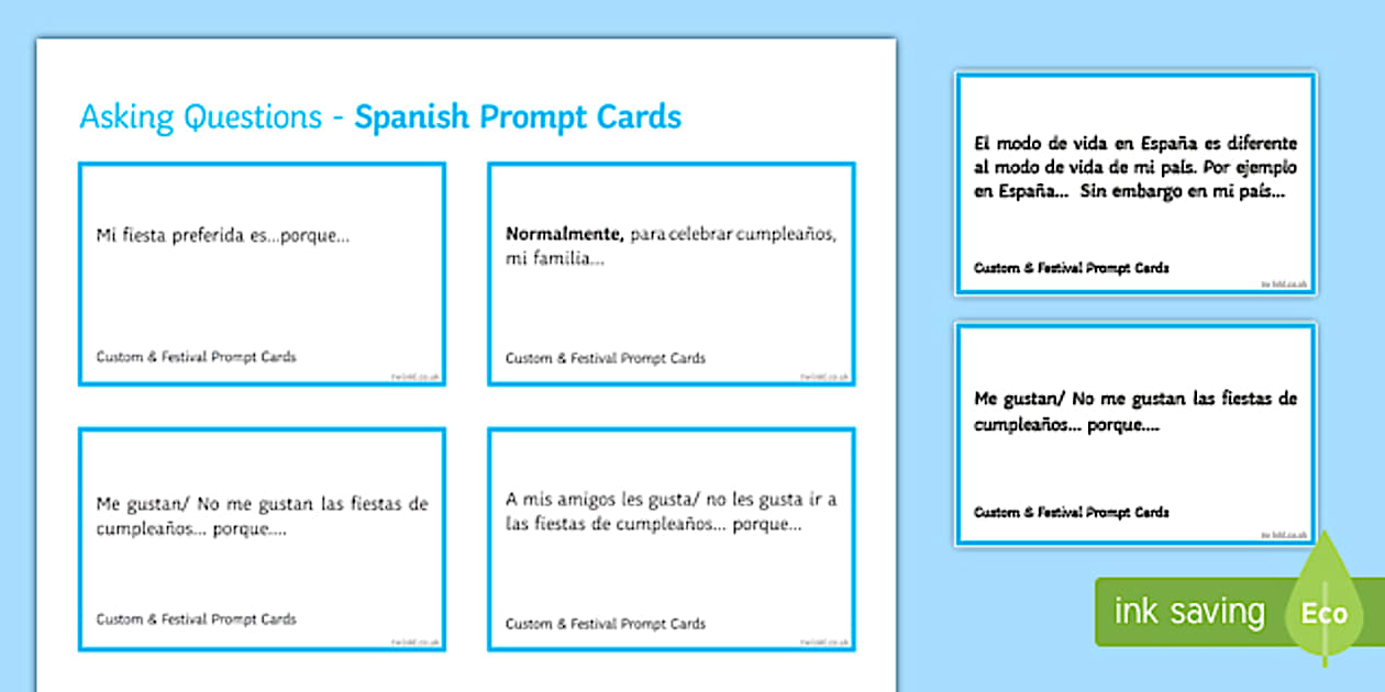 General Conversation Customs & Festivals Spanish Question Prompt Cards