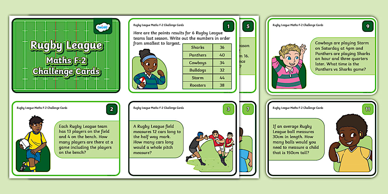 Rugby League Maths Challenge Cards F-2 (teacher made)