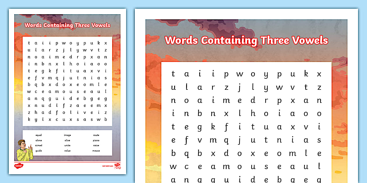 Three Vowel Words Word Search