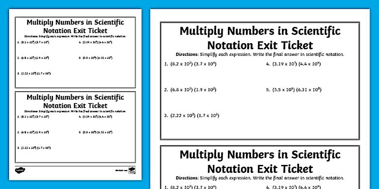 Eighth Grade Multiply Numbers in Scientific Notation Exit Ticket