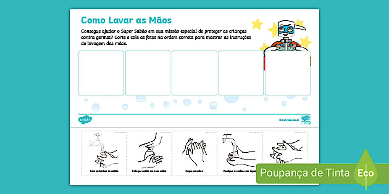Folha de Sequenciamento Lavando Suas Mãos com Super Sabão