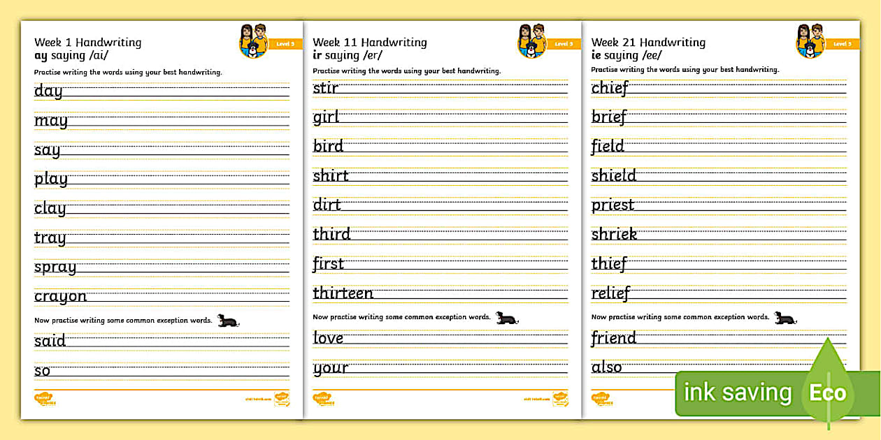 Twinkl Phonics Handwriting Practice - Level 5 - KS1 - Twinkl