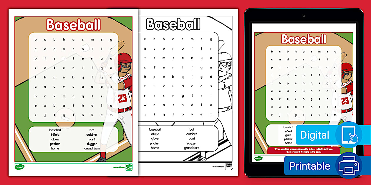Baseball Word Search for K-2nd Grade (teacher made) - Twinkl