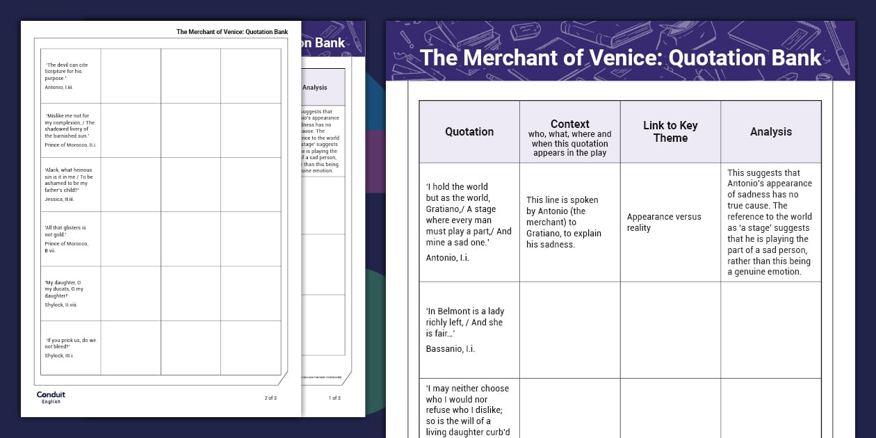 The Merchant of Venice: Quotation Bank - Twinkl