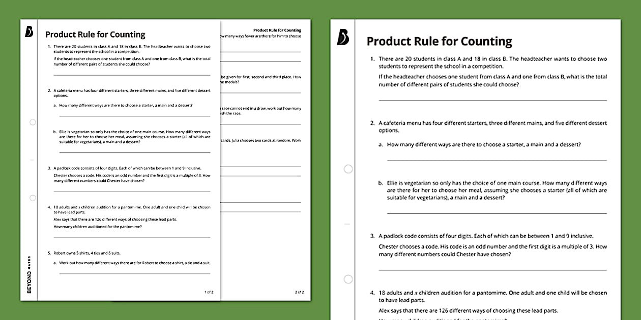 Product Rule for Counting Worksheet (teacher made) - Twinkl