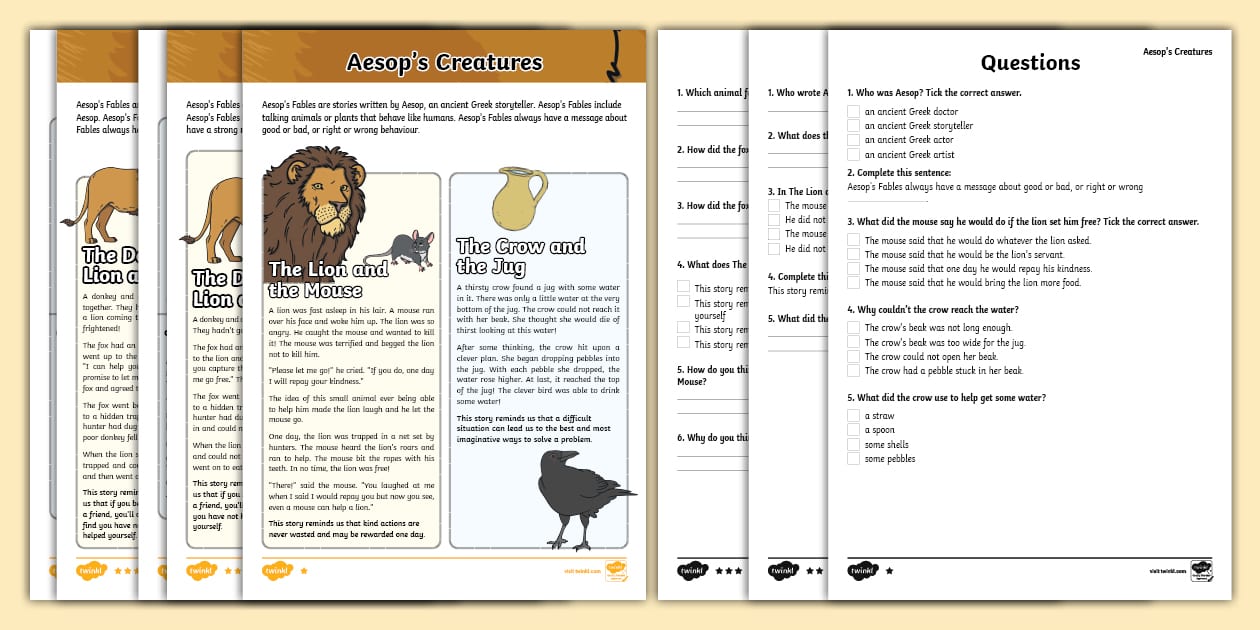 Aesop's Creatures Differentiated Reading Comprehension