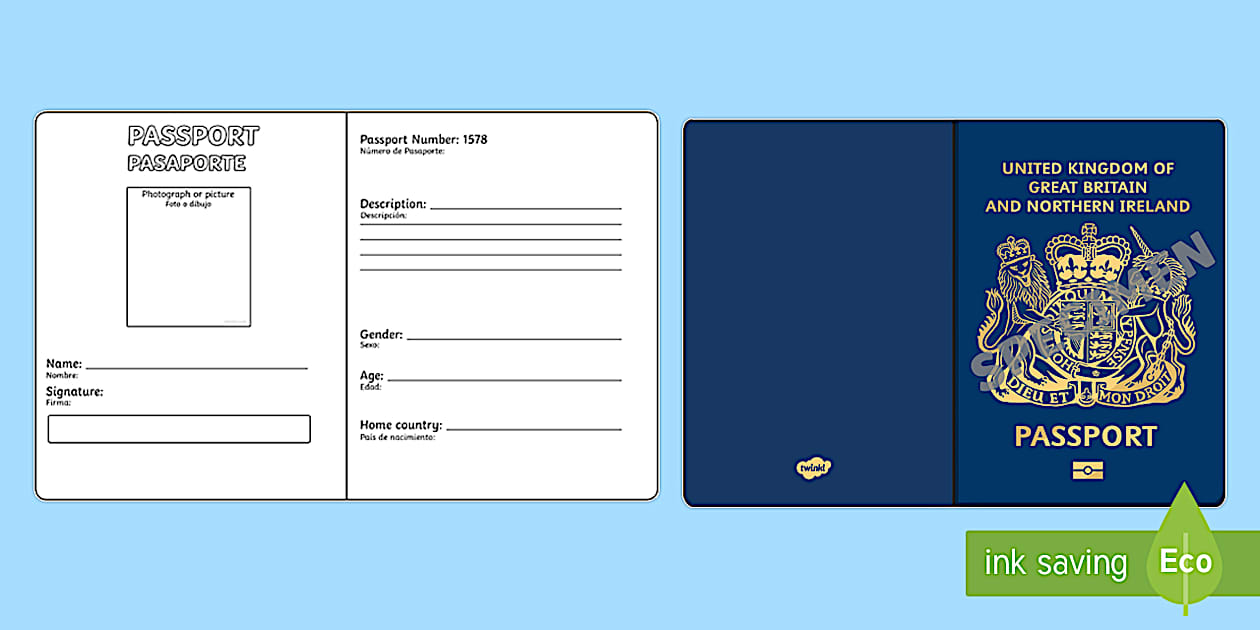 Editable British Passport Writing Template - English / Spanish