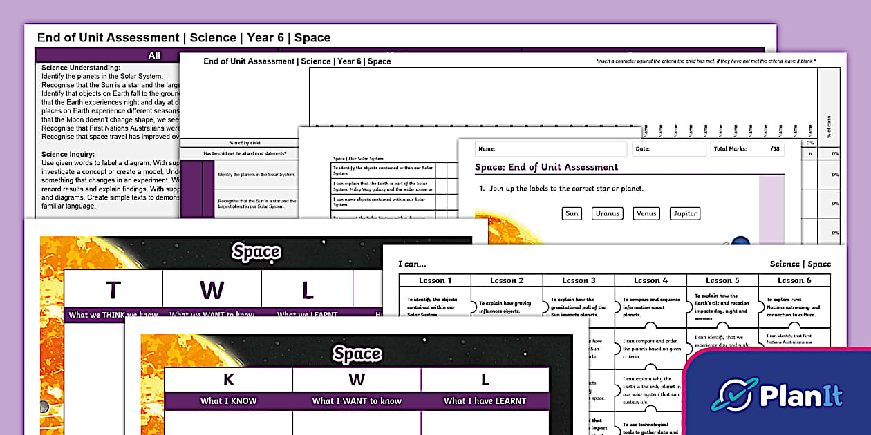 Year 6 Science Space Assessment Pack - PlanIt Aus Twinkl