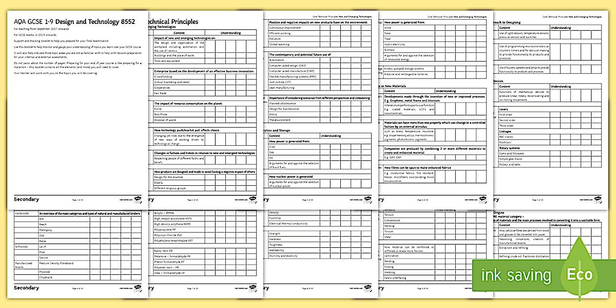 AQA GCSE 1-9 Design & Technology Student Tracker Booklet